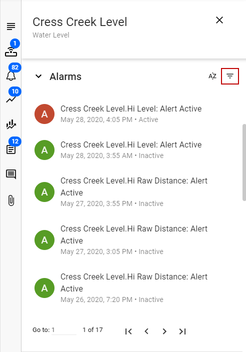 View and Filter Alarms for a Site
