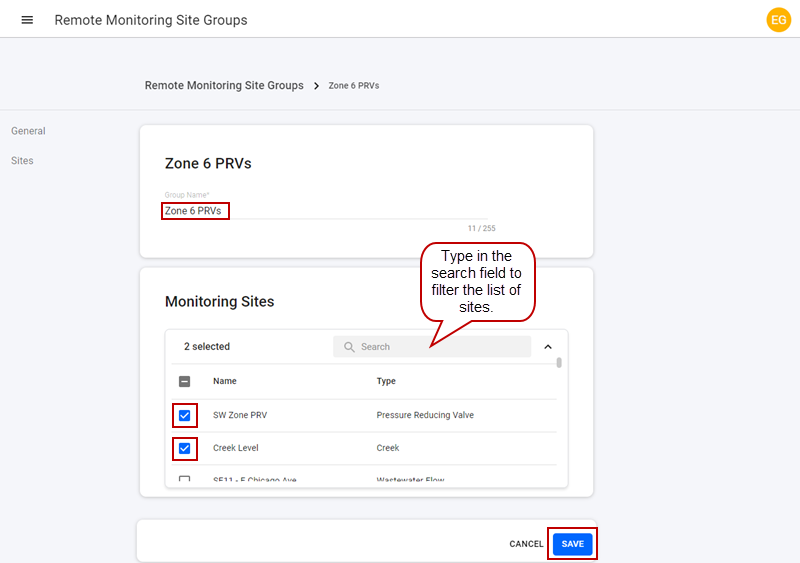 Create and Manage Monitoring Site Groups